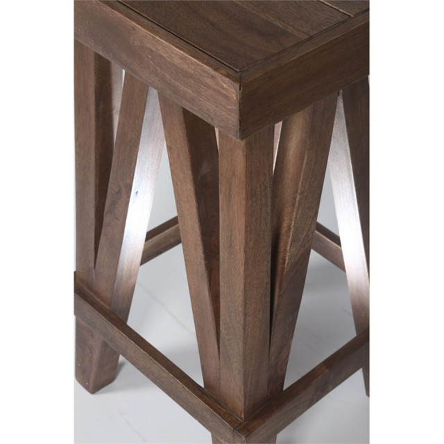 Home Square 26" Industrial Wood Counter Height Stool in Natural - Set ...