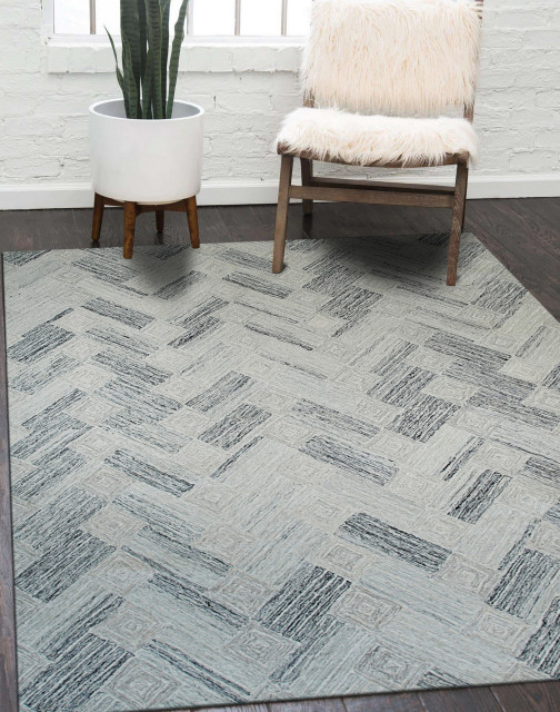 Hand-Tufted Wool Multi Gray Transitional Geometric Modern Tufted Rug, 5 ...