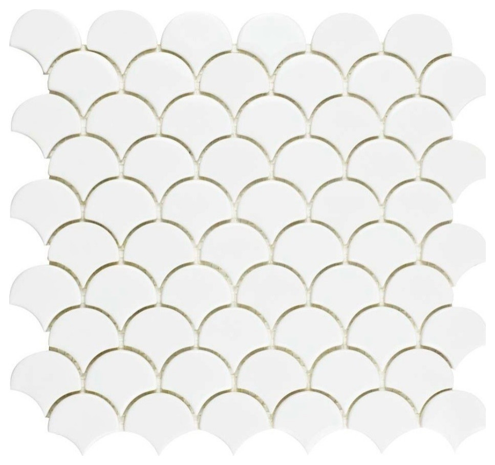 Expressions Glass Mosaic Floor and Wall Tile, Scallop White, Sample ...