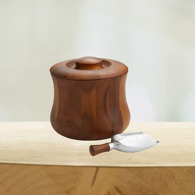 Nambe Nara Wood Ice Bucket w/ Alloy Scoop - Transitional - Ice Tools ...