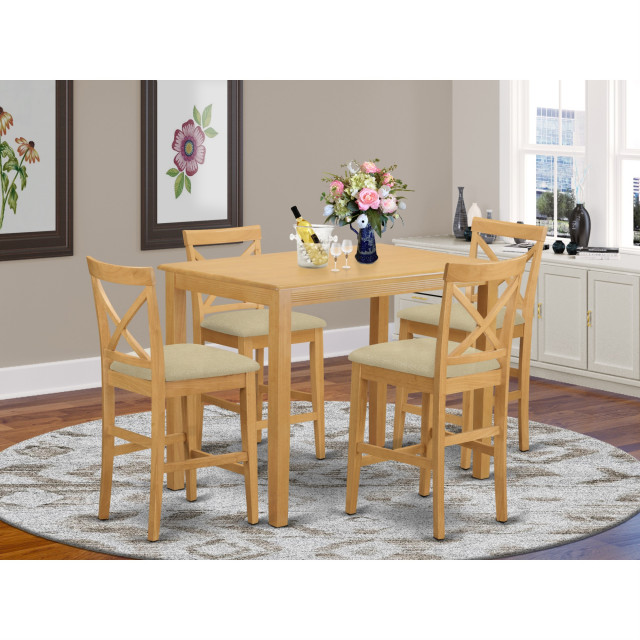 Yapb5-Oak-C 5-Piece Counter Height Dining Set High Top Table And 4 ...