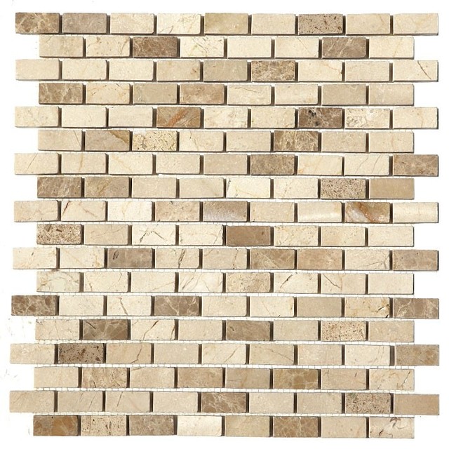 Polished Crema Mocha Interlocking Marble Tile - Traditional - Mosaic ...