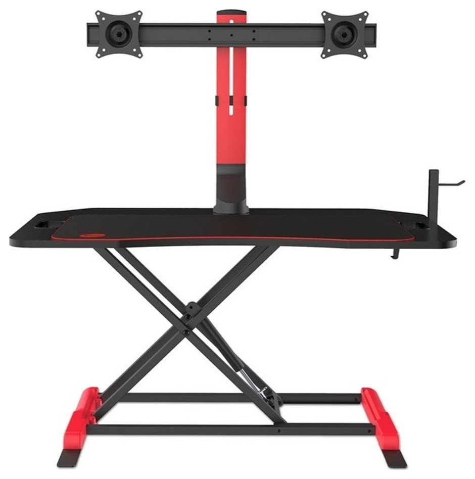 Pemberly Row Contemporary Double Monitor Gaming Desk Riser - Red/Black ...