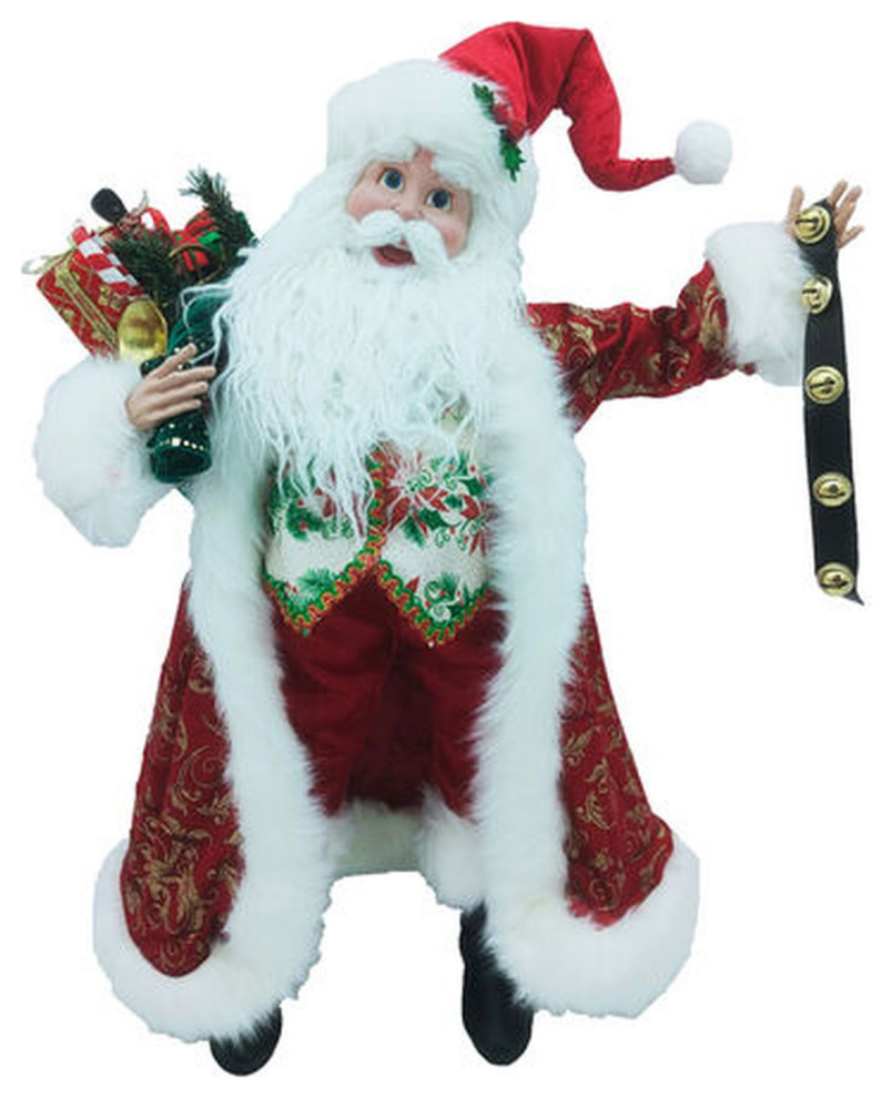 December Diamonds Santa & Friends 26" Red/Green Poinsettia Santa With ...