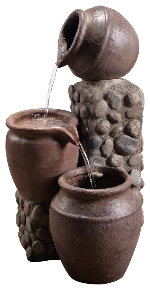 Outdoor Stacked Pot Waterfall Fountain, Gray - Rustic - Outdoor ...