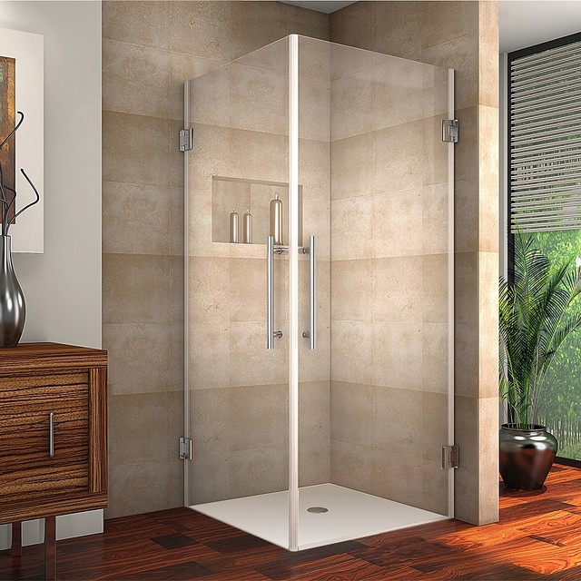 Aston Vanora Frameless Square Shower Enclosure, Stainless Steel, 34"x34 ...