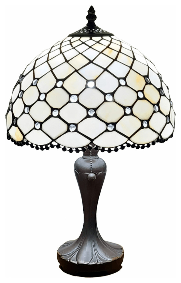 19" Tiffany Style Jeweled Glass Shade Table Lamp - Craftsman - Table ...