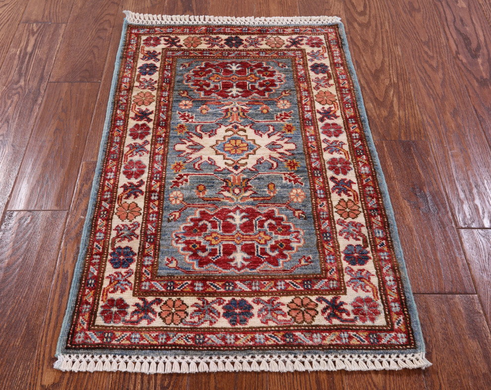 Handmade Geometric Super Kazak Wool Rug 1' 11" X 3' 1" Q10269, 1' 11" X ...