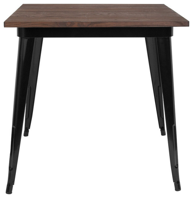 31.5" Square Metal Indoor Table With Walnut Rustic Wood Top, 31.5"x31.5 ...