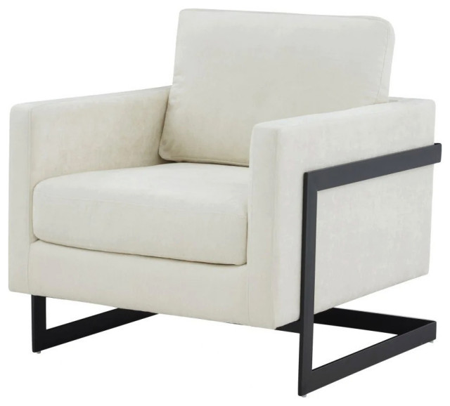 Harry Contemporary Cream Fabric and Black Metal Accent Chair ...