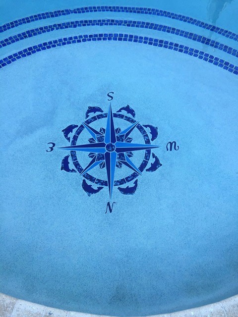 Compass/Medallion 2 Ceramic Swimming Pool Mosaic, 60"x60" - Beach Style ...