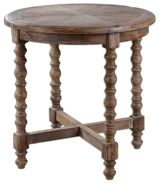 Rustic Wood Spindle Leg End Table With Sunburst Top - Farmhouse - Side ...