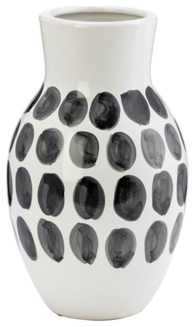 Ceramic 10"H Black Polk-A-Dot Flower Vase, White, 6x6x10 inches ...