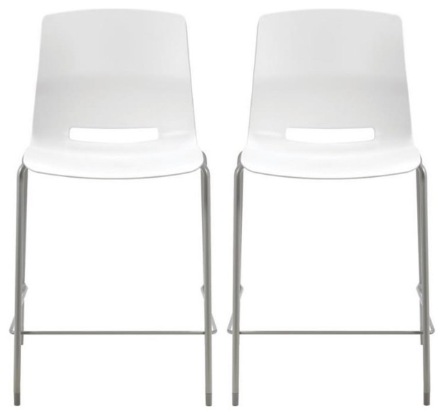 Home Square 25" Plastic Counter Stool in White - Set of 2 - Bar Stools ...