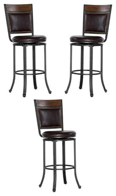 Home Square 30" Metal Swivel Bar Stool in Rustic Umber Brown - Set of 3 ...
