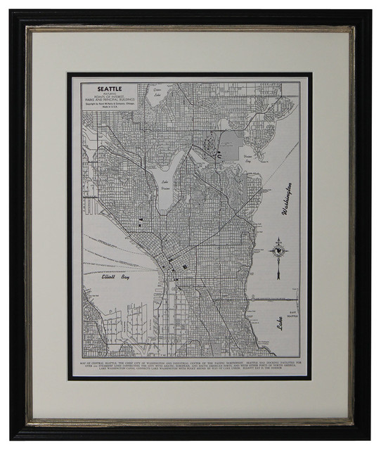 Vintage Seattle, Washington Map, Framed Original Seattle Map- Authentic ...