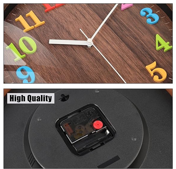 12”Silent Round Wall Clock for Children Non-Ticking Colorful Arabic ...
