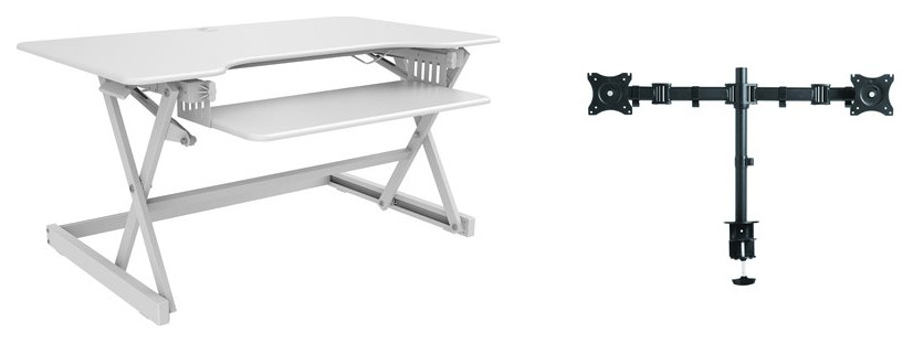 40" Large Adjustable Standing Desk Converter/Dual Monitor Mount Bundle ...