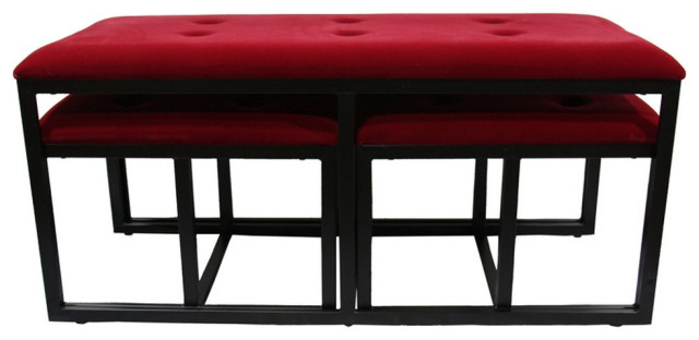 Modern Black and Red Metal Three Piece Bench Set - Contemporary ...