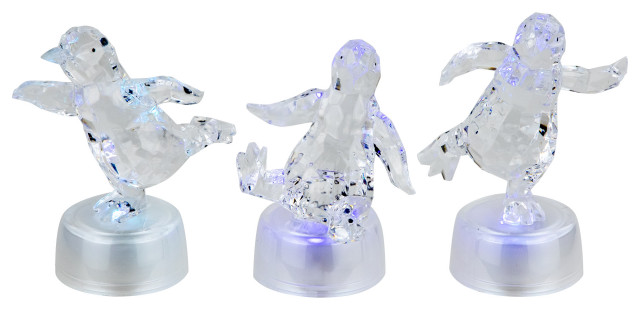 Set of 3 Pre-lit Color Changing Penguin Tabletop Christmas Figurines 4 ...