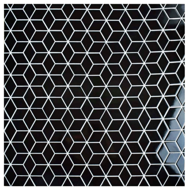 Metro Rhombus Mosaic Floor and Wall Tile, Glossy Black, Sample ...
