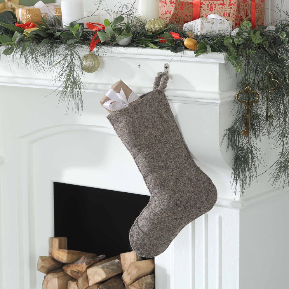 Spiral Gray Hand Felted 100% Wool Stocking - Contemporary - Christmas ...