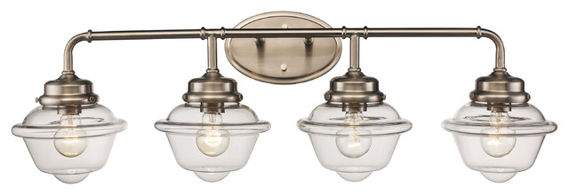4 Light Vanity Bar in Brushed Nickel with Clear Glass - Transitional ...