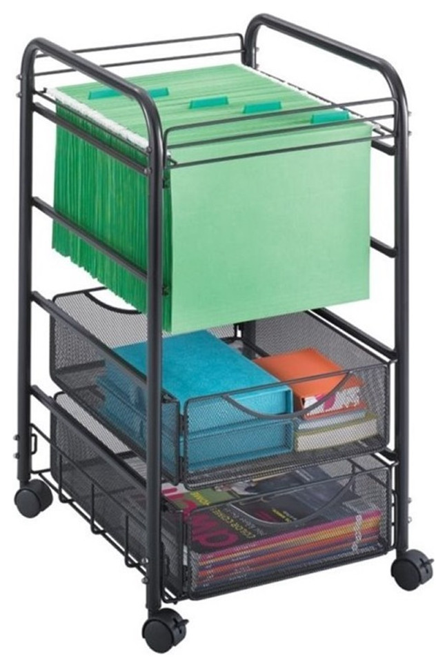 Safco Onyx 2 Drawer Metal Mesh File Cart in Black - Industrial - Office ...