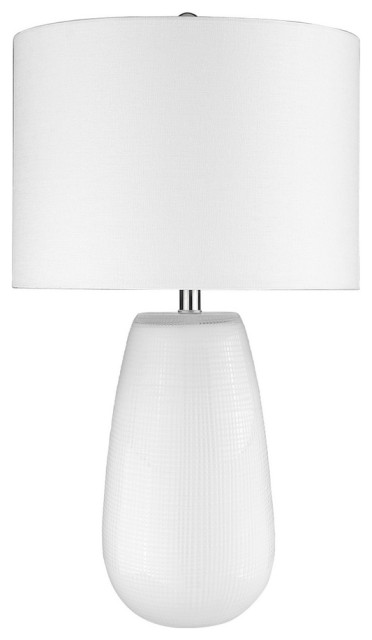 28" White Ceramic Column Table Lamp With White Drum Shade ...