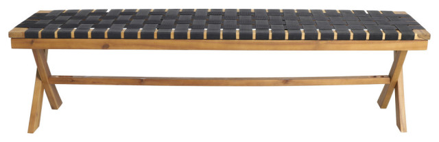 Angie Outdoor Acacia Wood Bench With Rope Seating - Transitional ...