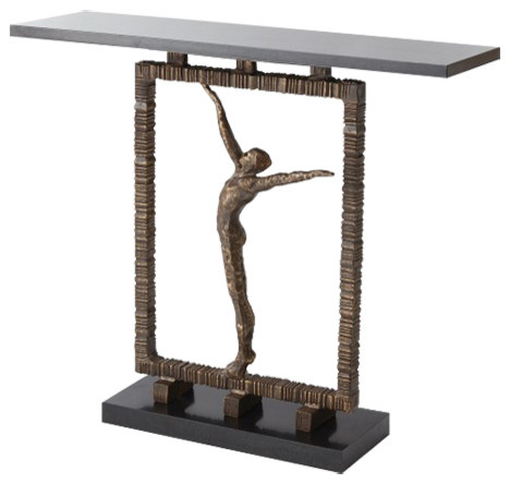 Man Reach Sculpture Console Table, Figural Art Open Granite Textured ...