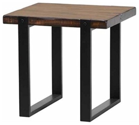 Minimalist End Table With Metal Base and Wooden Top, Brown - Industrial ...