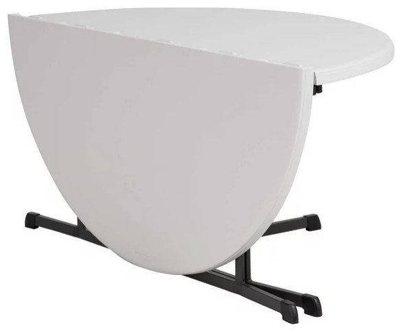 Indoor Outdoor Folding Table, Metal Base With Rounded Top, White/Dark ...