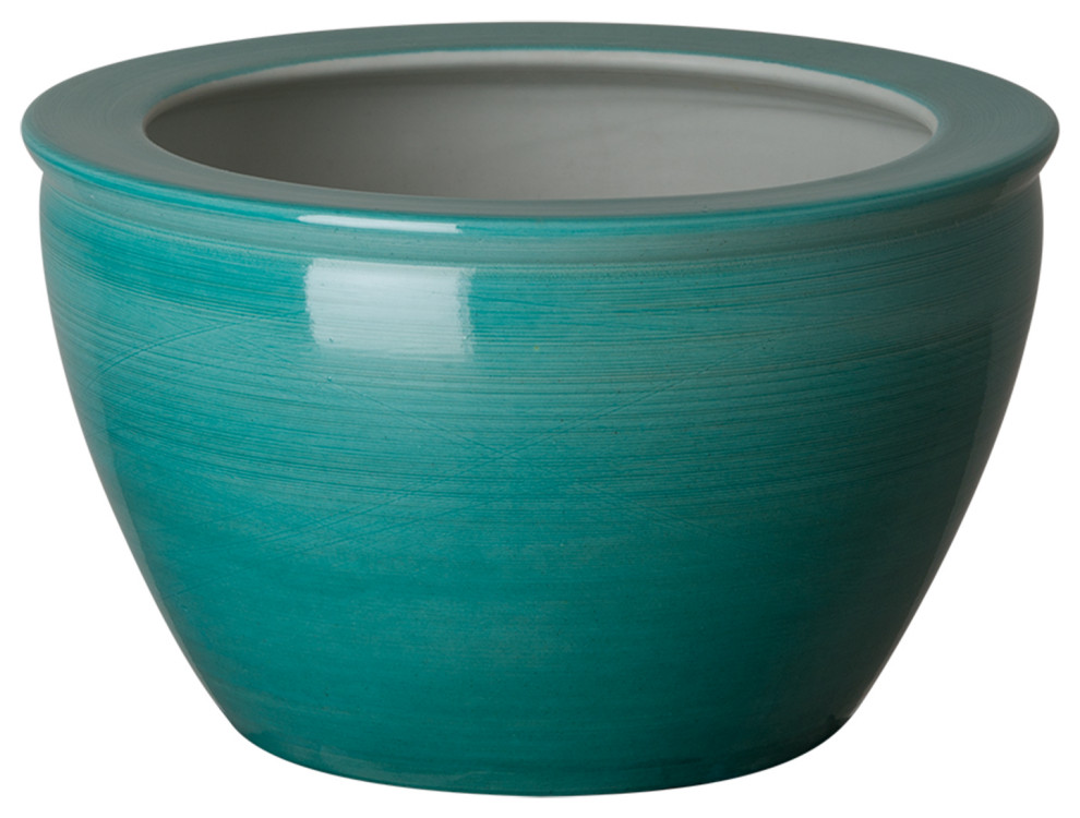 Cachepot Peacock Green Porcelain Bowl - Contemporary - Decorative Bowls ...