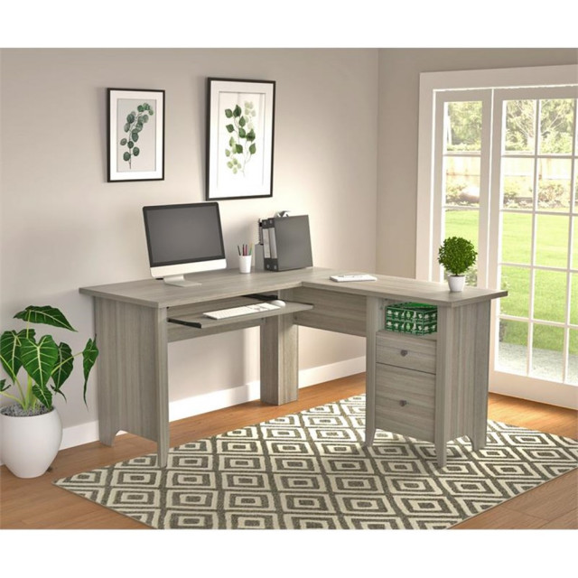 Inval America 2-Drawer L-Shape Computer Desk in Gray Smoke Oak ...