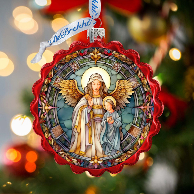Guardian Angel Wreath Glass Ornament Nativity Holiday Decor ...