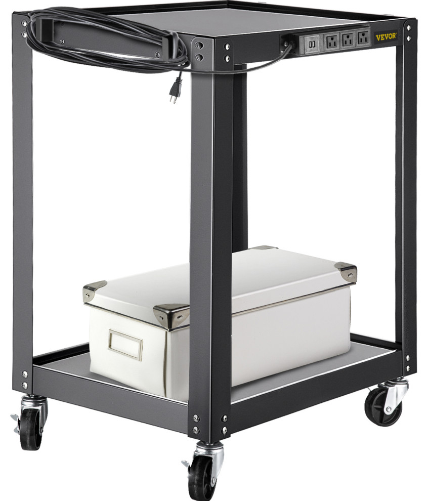 VEVOR AV Cart Steel Media Cart 26" Presentation Cart with Power Strip ...