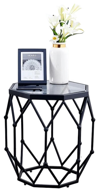 Luxury Tempered Glass Small Side Table with Beads - Transitional - Side ...