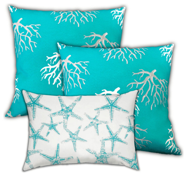 18" X 18" Ocean Blue And White Zippered Nautical Throw Indoor Outdoor ...