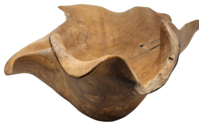 Large Modern Live Edge Teak Wood Centerpiece Bowl 25 x 19 Oval Natural ...