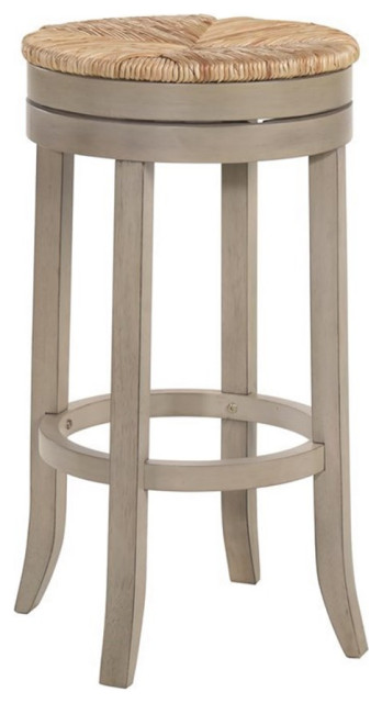 Pemberly Row Solid Wood 30" Swivel Rush Seat Bar Stool in Weathered Gray - Tropical - Bar Stools ...