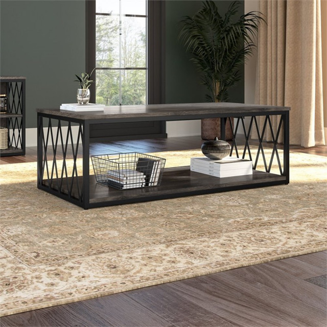City Park Industrial Coffee Table in Dark Gray Hickory - Engineered ...