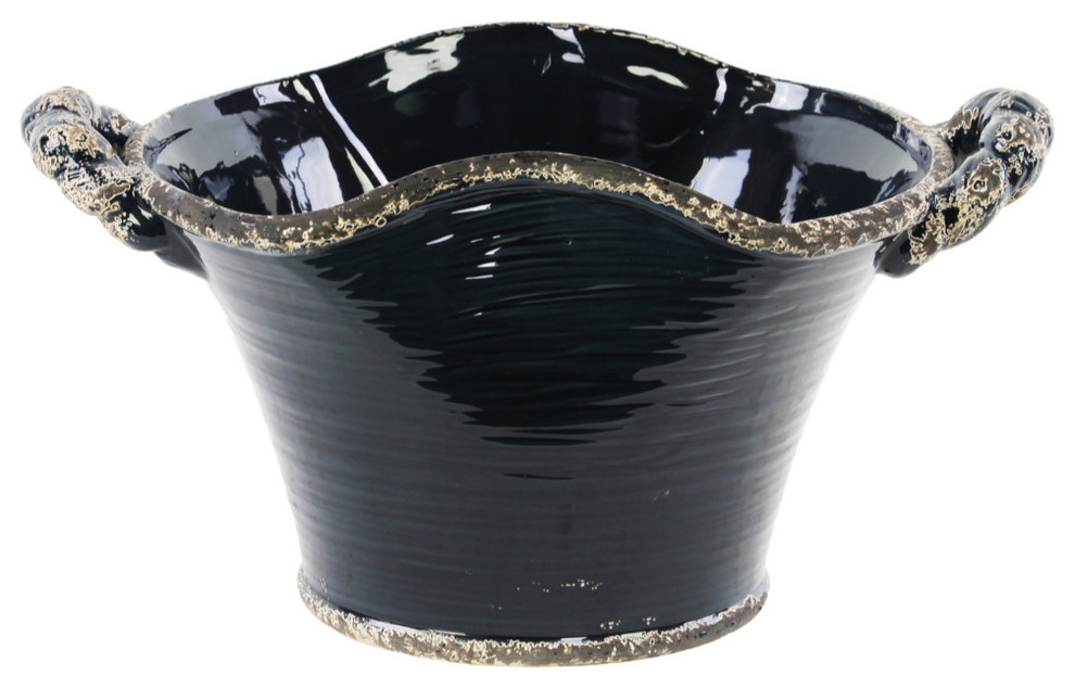 Stadium Shaped Ceramic Pot With Handles, Large, Midnight Blue ...