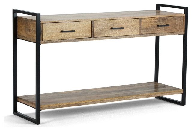 Riverside Mango Console Table Rustic Industrial 54In Solid Wood Metal Frame, 0.5" top ...