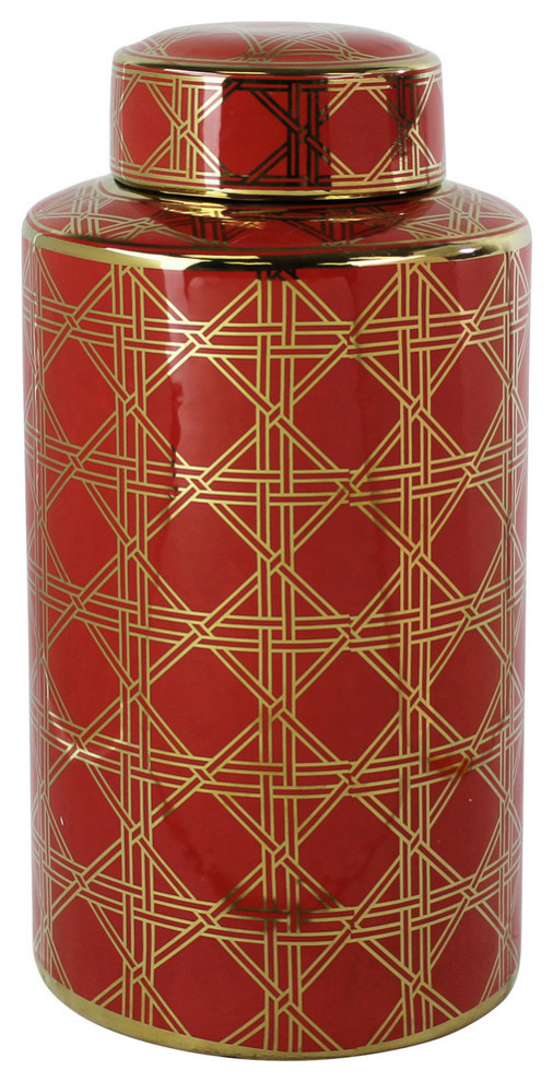Sagebrook Home Decorative Ceramic Covered Jar, Red/Gold, 16 ...