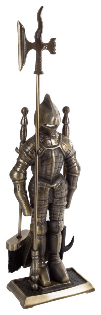 3-Piece Medieval Knight Cast Iron Statue Fireplace Tool Set - Modern ...