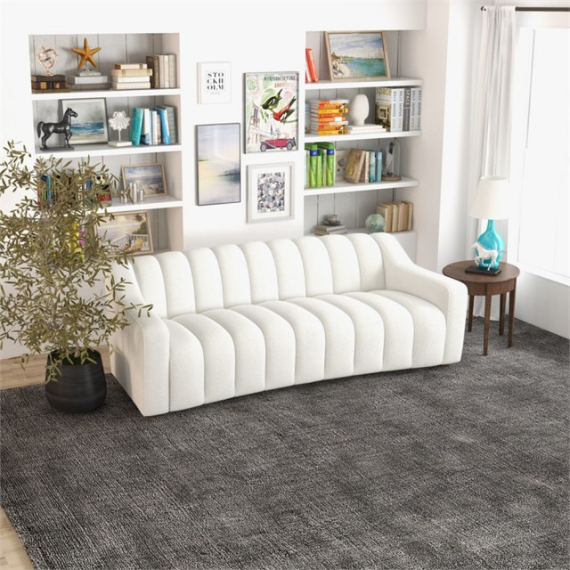 Ballen Modern Living Room Luxury Tight Tufted Back Cream Boucle Fabric ...