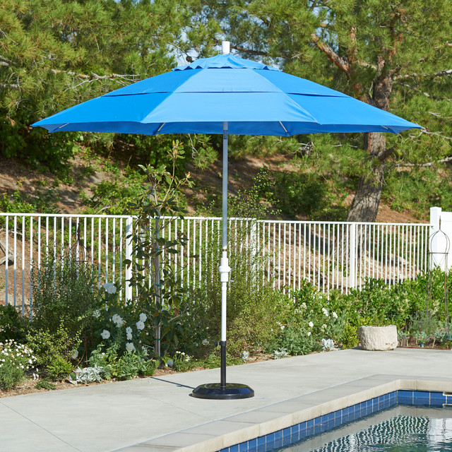 11' Bronze Collar Tilt Lift Fiberglass Rib Aluminum Umbrella, Olefin ...