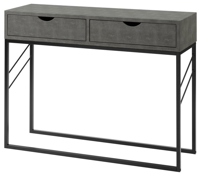 Modern Console Table, Open Metal Frame & Faux Shagreen Top With 2 ...