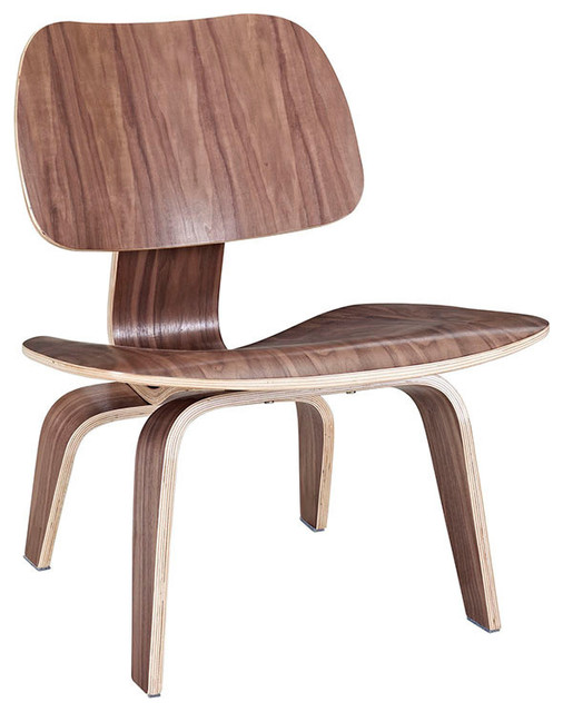Mid Century Modern Plywood Chair with Curved Seat and Backrest, Walnut ...